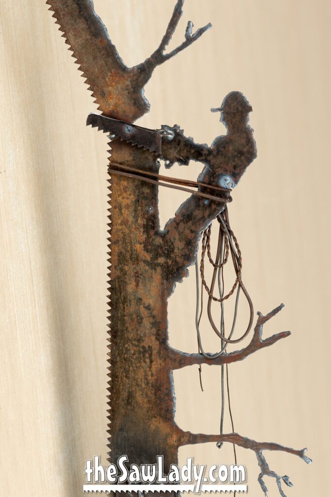 Tree Topper up a Tree Logging- Hand Cut Plasma Metal Art Hand Saw ...