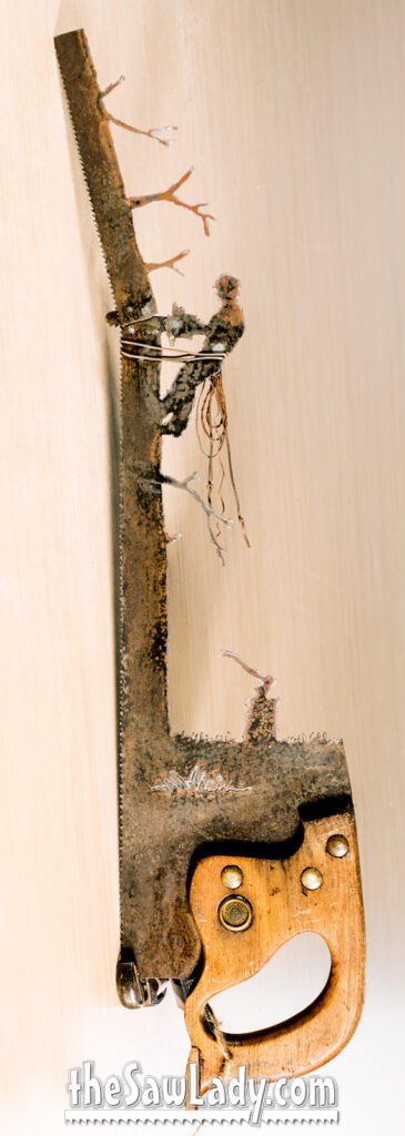 Tree Topper up a Tree Logging- Hand Cut Plasma Metal Art Hand Saw ...