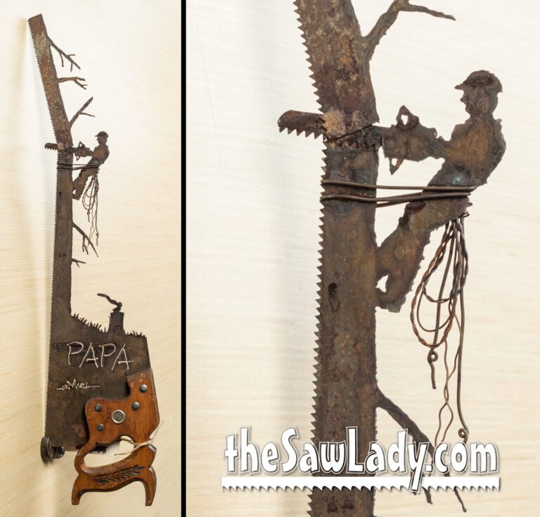 Tree Topper up a Tree Logging- Hand Cut Plasma Metal Art Hand Saw ...