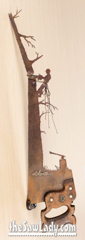 Tree Topper up a Tree Logging- Hand Cut Plasma Metal Art Hand Saw ...