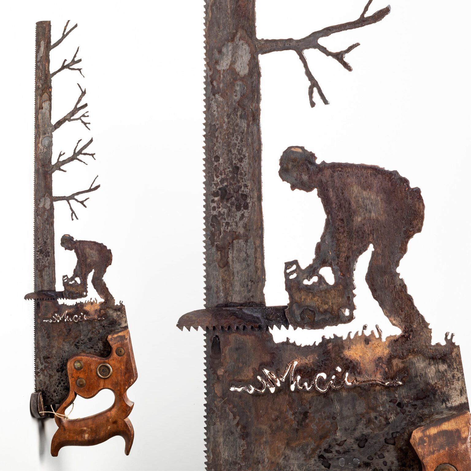 Vintage Logger Cutting Tree Hand-Cut Saw Wall Art – Rustic Logging ...