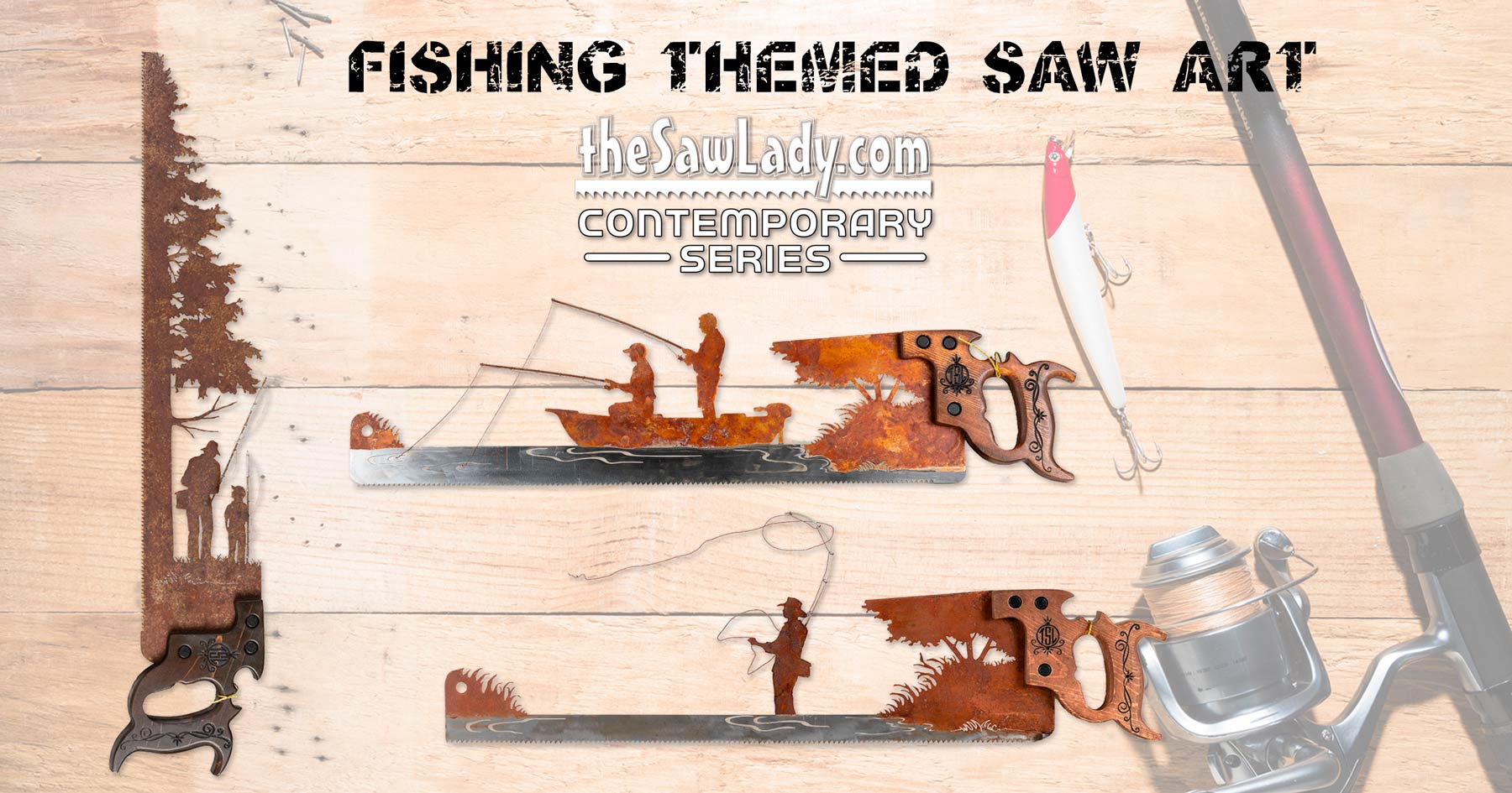 Gifts for fishermen unique metal saw art rustic by the Saw Lady Cindy Chinn